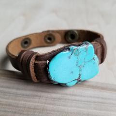 Blue Turquoise Slab on Narrow Leather Cuff – DoodleBug's