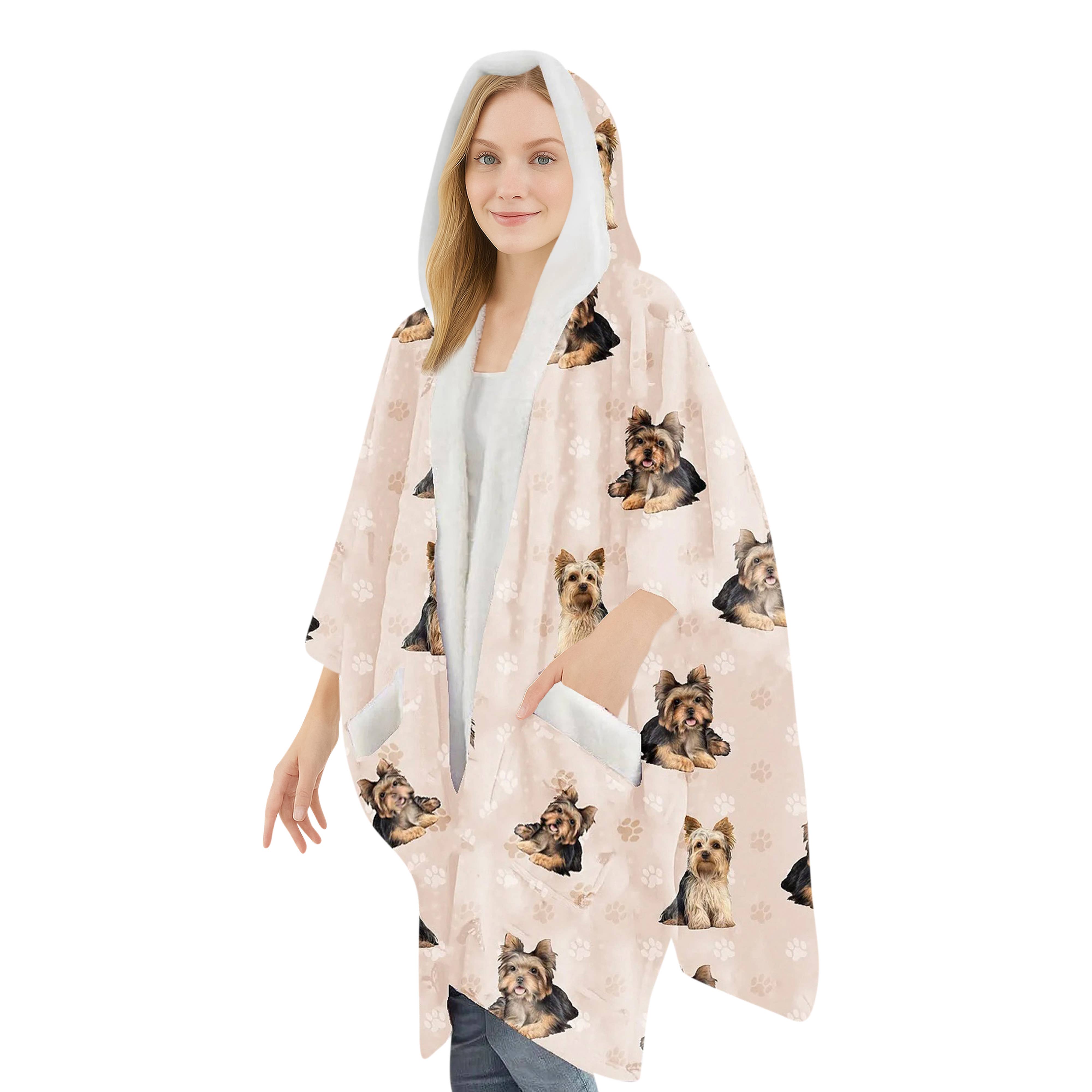 Yorkie Snugg Wraps with Hoodie – Ultra Soft Sherpa Fleece Wrap for Pet ...
